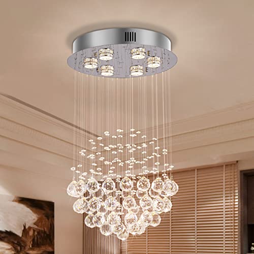 Modern 6-Lights Crystal Raindrop Chandelier, Rain Ball Ceiling Light Fixture Flush Mount Ceiling Light Pendant Lamp for Dining Room, Living Room, Foyer, Entryway of CRYSTOP