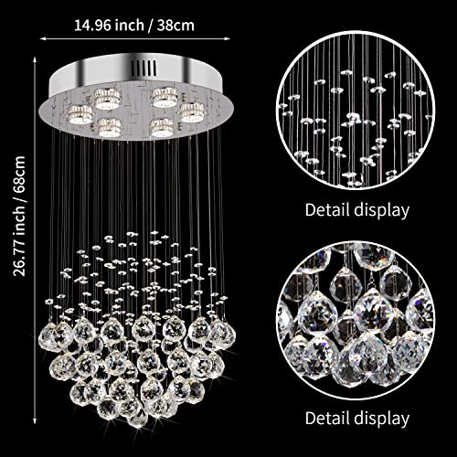 Modern 6-Lights Crystal Raindrop Chandelier, Rain Ball Ceiling Light Fixture Flush Mount Ceiling Light Pendant Lamp for Dining Room, Living Room, Foyer, Entryway of CRYSTOP