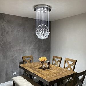 Modern 6-Lights Crystal Raindrop Chandelier, Rain Ball Ceiling Light Fixture Flush Mount Ceiling Light Pendant Lamp for Dining Room, Living Room, Foyer, Entryway of CRYSTOP