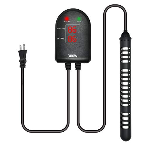 U-picks Submersible Aquarium Heater 300W/100W/500W Fish Tank Heater with Intelligent External LED Digital Temperature Controller and Dual Temp Displays for Turtle Betta Fish Tank 5-130 Gallon