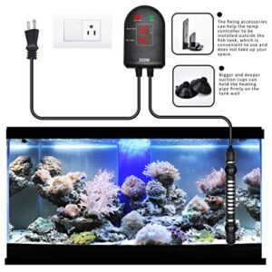 U-picks Submersible Aquarium Heater 300W/100W/500W Fish Tank Heater with Intelligent External LED Digital Temperature Controller and Dual Temp Displays for Turtle Betta Fish Tank 5-130 Gallon