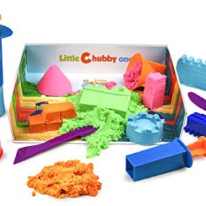 LITTLE CHUBBY ONE Kids Play Sand Castle Set - 3 Lbs Sand - Toy Magic Sand Set - 10 Molds - Mess Free Play for Girls and Boys - Ideas for Children Activities Age 3 4 5 6 7 8 9 10