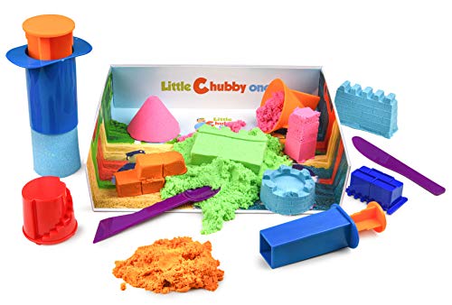 LITTLE CHUBBY ONE Kids Play Sand Castle Set - 3 Lbs Sand - Toy Magic Sand Set - 10 Molds - Mess Free Play for Girls and Boys - Ideas for Children Activities Age 3 4 5 6 7 8 9 10