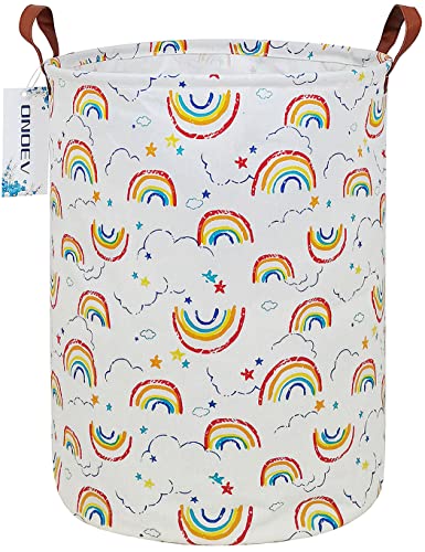 ONOEV Round waterproof laundry basket、foldable storage basket、laundry Hampers with handle、gift basket,suitable for children's room and toy storage (Rainbow)