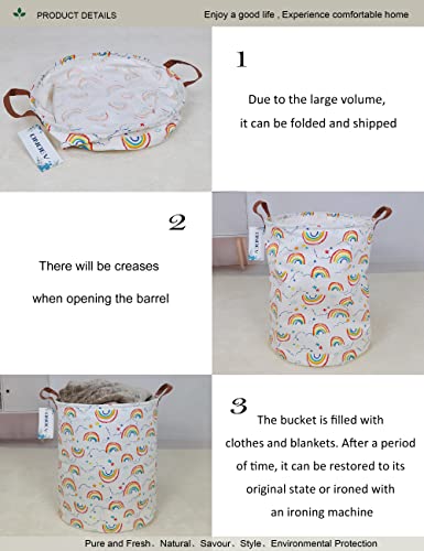 ONOEV Round waterproof laundry basket、foldable storage basket、laundry Hampers with handle、gift basket,suitable for children's room and toy storage (Rainbow)