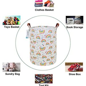 ONOEV Round waterproof laundry basket、foldable storage basket、laundry Hampers with handle、gift basket,suitable for children's room and toy storage (Rainbow)