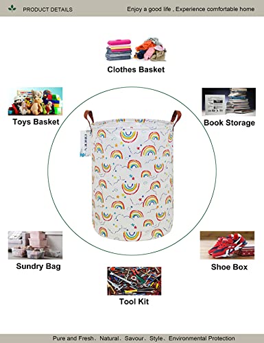 ONOEV Round waterproof laundry basket、foldable storage basket、laundry Hampers with handle、gift basket,suitable for children's room and toy storage (Rainbow)