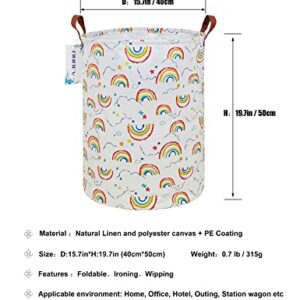 ONOEV Round waterproof laundry basket、foldable storage basket、laundry Hampers with handle、gift basket,suitable for children's room and toy storage (Rainbow)