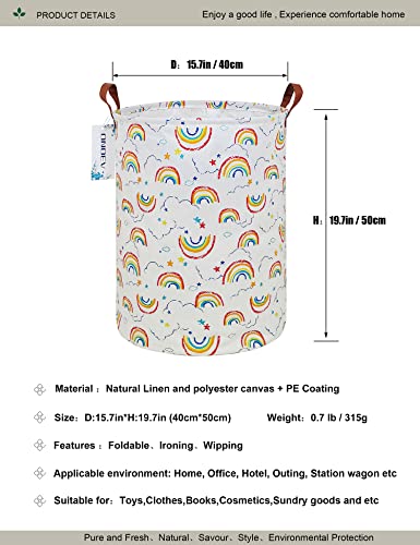 ONOEV Round waterproof laundry basket、foldable storage basket、laundry Hampers with handle、gift basket,suitable for children's room and toy storage (Rainbow)