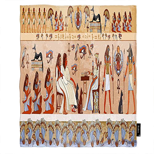 Beabes Ancient Egypt Scene Warm Throw Blanket Grunge Egyptian Gods and Pharaohs Mythology History Design Throw Blanket for Bedroom Sofa Couch Car Deck Chair Soft Flannel Fleece Adults 60x80 Inch