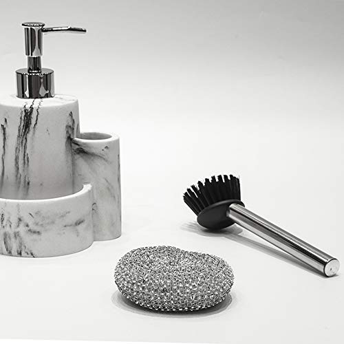 Heylian Marble Soap Dispenser with Sponge Holder and Brush Holder for Kitchen Sink Bathroom Countertop