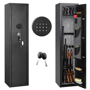 bonusall 4-10 rifle gun safe with light, long gun safe for rifles and shotguns, quick access rifle gun safe cabinet large gun locker for home rifles and pistols with keypad lock, metal