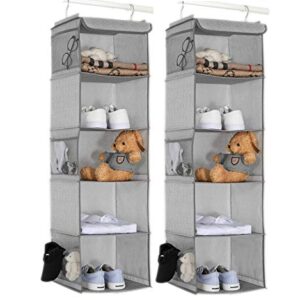 BrilliantJo 5 Shelves Hanging Closet Organizer, 2 Pack Hanging Storage with 6 Side Pockets for Clothes Bags, 43"x12"x12"(Light Gray)