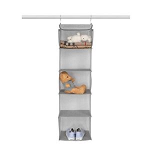 BrilliantJo 5 Shelves Hanging Closet Organizer, 2 Pack Hanging Storage with 6 Side Pockets for Clothes Bags, 43"x12"x12"(Light Gray)