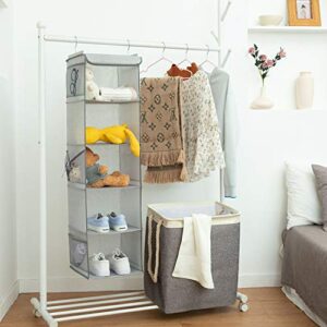 BrilliantJo 5 Shelves Hanging Closet Organizer, 2 Pack Hanging Storage with 6 Side Pockets for Clothes Bags, 43"x12"x12"(Light Gray)