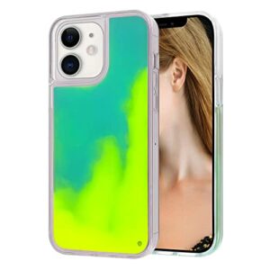 losin fluorescent case compatible with iphone 12 mini 5.4 inch quicksand case luxury glow in the darkness noctiluncent liquid luminous sand hard pc + soft tpu fluorescent case for women and girls