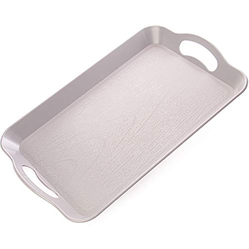 Handled Cafeteria Tray - 14" x 9" Rectangular Wood Grain Textured Plastic Food Serving TV Tray - Great for Restaurant Buffets, Diners, School Lunch, Cafe Commercial Kitchen and More (Grey)