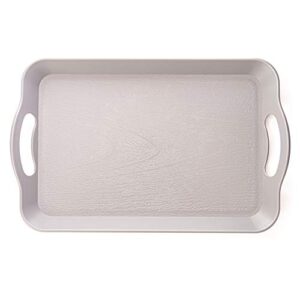 Handled Cafeteria Tray - 14" x 9" Rectangular Wood Grain Textured Plastic Food Serving TV Tray - Great for Restaurant Buffets, Diners, School Lunch, Cafe Commercial Kitchen and More (Grey)