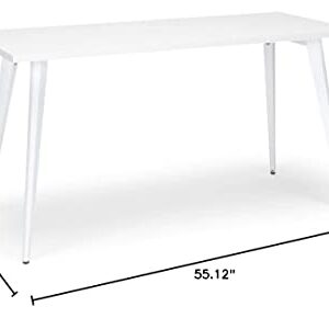 HON Basyx Commercial-Grade Executive Desk, Angled Metal Legs, 55", White