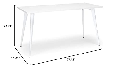 HON Basyx Commercial-Grade Executive Desk, Angled Metal Legs, 55", White