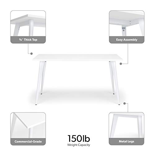 HON Basyx Commercial-Grade Executive Desk, Angled Metal Legs, 55", White