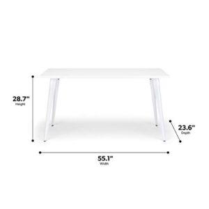 HON Basyx Commercial-Grade Executive Desk, Angled Metal Legs, 55", White