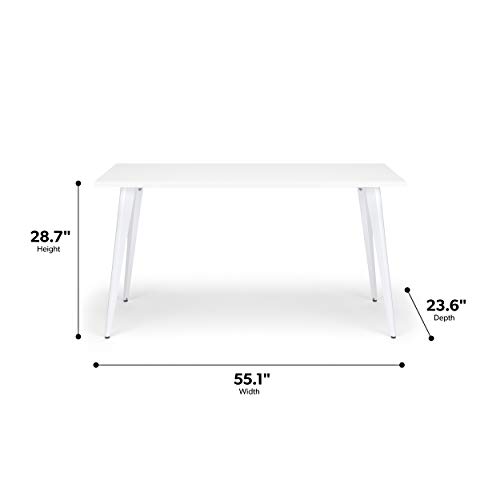 HON Basyx Commercial-Grade Executive Desk, Angled Metal Legs, 55", White