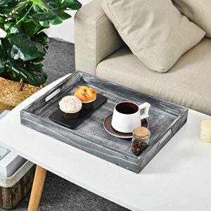 Rustic Distressed Wood Food Breakfast Serving Tray Octagon Serving Tray in Bed with Cutout Carrying Handles Coffee Office Desktop Document Holder Home Kitchen (Grey)