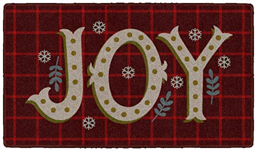 Brumlow MILLS Christmas Joy Washable Festive Slogan Print Indoor or Outdoor Holiday Rug for Living or Dining Room, Bedroom Carpet and Kitchen Runner Rug, 20" x 34", Burgundy