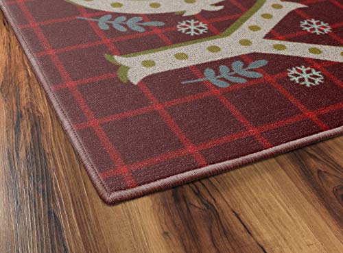 Brumlow MILLS Christmas Joy Washable Festive Slogan Print Indoor or Outdoor Holiday Rug for Living or Dining Room, Bedroom Carpet and Kitchen Runner Rug, 20" x 34", Burgundy