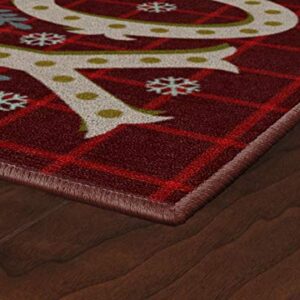 Brumlow MILLS Christmas Joy Washable Festive Slogan Print Indoor or Outdoor Holiday Rug for Living or Dining Room, Bedroom Carpet and Kitchen Runner Rug, 20" x 34", Burgundy