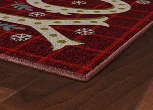 Brumlow MILLS Christmas Joy Washable Festive Slogan Print Indoor or Outdoor Holiday Rug for Living or Dining Room, Bedroom Carpet and Kitchen Runner Rug, 20" x 34", Burgundy