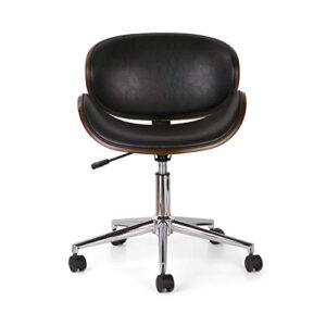 christopher knight home dawson armless office chair, midnight black + chrome + walnut