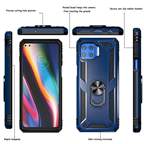 Androgate Compatible with Moto One 5G Case, Motorola One 5G UW Case, with Tempered Glass Screen Protectors, Military-Grade Metal Ring Kickstand 18ft Drop Tested Shockproof Cover Case, Blue