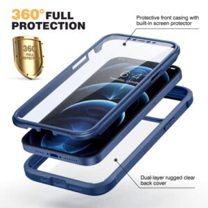 Miracase Designed for iPhone 12 Pro Max Case, Full Body Rugged Case with Built-in Touch Sensitive Anti-Scratch Screen Protector, Soft TPU Case Compatible with iPhone 12 Pro Max 6.7", Dark Blue