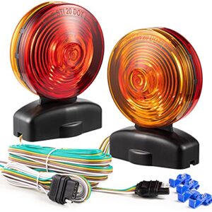 czc auto 12v magnetic trailer lights two sided red & amber magnetic tow lights kit 20' 55lb magnetic strength, turn brake running lights for trailer rv truck car bike tow dolly