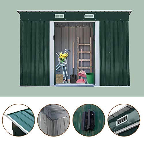 JAXPETY 4.2' x 9.1' Outdoor Storage Shed Garden Utility Tool Storage House Backyard Lawn with Sliding Door, Green