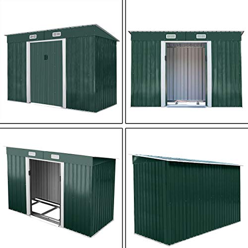 JAXPETY 4.2' x 9.1' Outdoor Storage Shed Garden Utility Tool Storage House Backyard Lawn with Sliding Door, Green