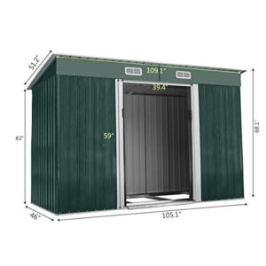 JAXPETY 4.2' x 9.1' Outdoor Storage Shed Garden Utility Tool Storage House Backyard Lawn with Sliding Door, Green