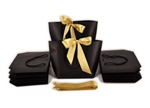 huaprint gift bags with handles,party favor bags with bow ribbon,12pcs black paper bags for birthday wedding bridesmaid present celebration holiday