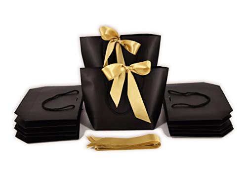 HUAPRINT Gift Bags with Handles,Party Favor Bags with Bow Ribbon,12Pcs Black Paper Bags for Birthday Wedding Bridesmaid Present Celebration Holiday