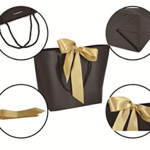 HUAPRINT Gift Bags with Handles,Party Favor Bags with Bow Ribbon,12Pcs Black Paper Bags for Birthday Wedding Bridesmaid Present Celebration Holiday