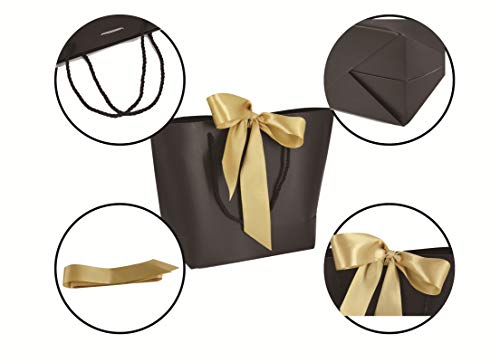 HUAPRINT Gift Bags with Handles,Party Favor Bags with Bow Ribbon,12Pcs Black Paper Bags for Birthday Wedding Bridesmaid Present Celebration Holiday