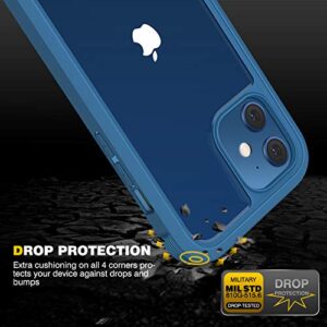 Diaclara Designed for iPhone 12 Mini Case, Full Body Rugged Case with Built-in Touch Sensitive Anti-Scratch Screen Protector, Soft TPU Bumper Case for iPhone 12 Mini 5.4" (Blue and Clear)