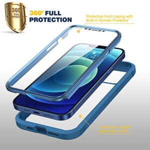 Diaclara Designed for iPhone 12 Mini Case, Full Body Rugged Case with Built-in Touch Sensitive Anti-Scratch Screen Protector, Soft TPU Bumper Case for iPhone 12 Mini 5.4" (Blue and Clear)