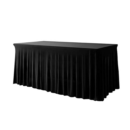 Your Magic Moment Spandex Table Skirts for Rectangle Tables 6ft and Fitted Table Cover 1 Piece, Wrinkle Resistant Tablecloth with Skirt, Spandex Table Cover and Black Table Skirt