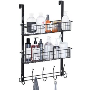 lucycaz over the door hooks organizer, door hanger towel rack with 10 coat hooks & 2 mesh basket over the door shelf, back of door storage organizer for barthroom kitchen hanging towel clothes (black)