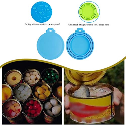 WOHENI Can Lids, Pet Food Can Cover, Universal Silicone Cat Dog Food Can Lids 1 Fit 3 Standard Size Can Tops, Fits Most Standard Size Dog and Cat Can Tops (Green+Blue+Spoons)