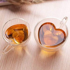 EASICOZI Heart Shaped Double Walled Insulated Glass Coffee Mugs or Aesthetic Tea Cups, Double Wall Glass 8 oz, Clear