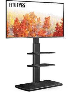 fitueyes tv stand for 32 39 40 43 49 50 55 60 65 70 inch tvs tall floor tv stands with sturdy wood base universal corner stand for flat panel screen tvs height adjustable shelves black